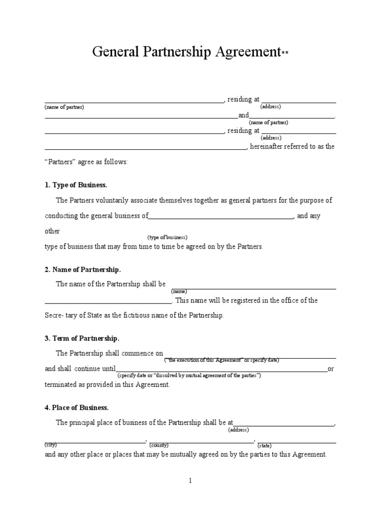 General Partnership Agrrement | PDF | Partnership | Economies