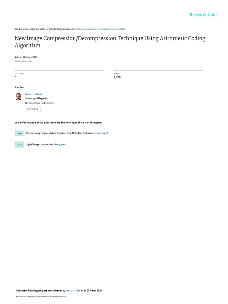 Image Compression-Decompression Technique Using Arithmetic Coding | PDF | Data Compression | Code