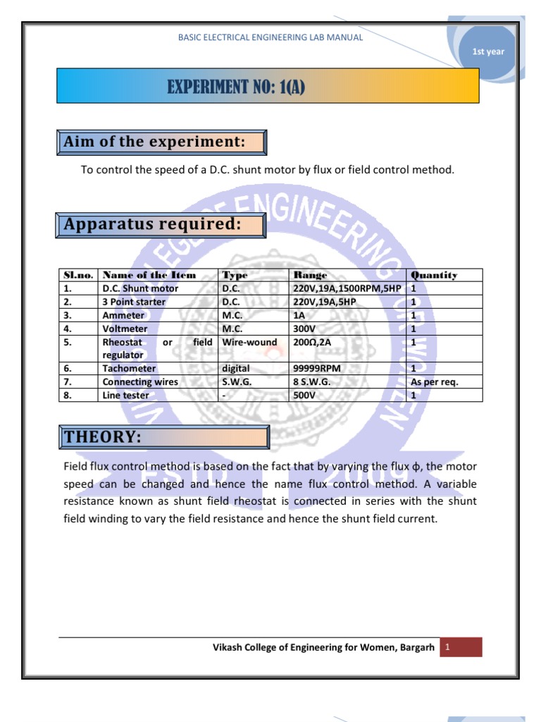 1st Year BEEE Lab Manual | PDF | Quantity | Electromagnetic Compatibility