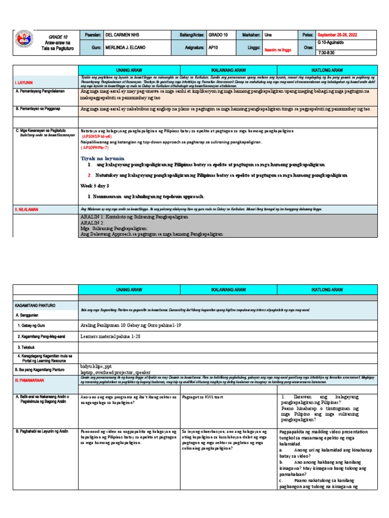 DLL IN ARALING PANLIPUNAN 10 (Week5) | PDF