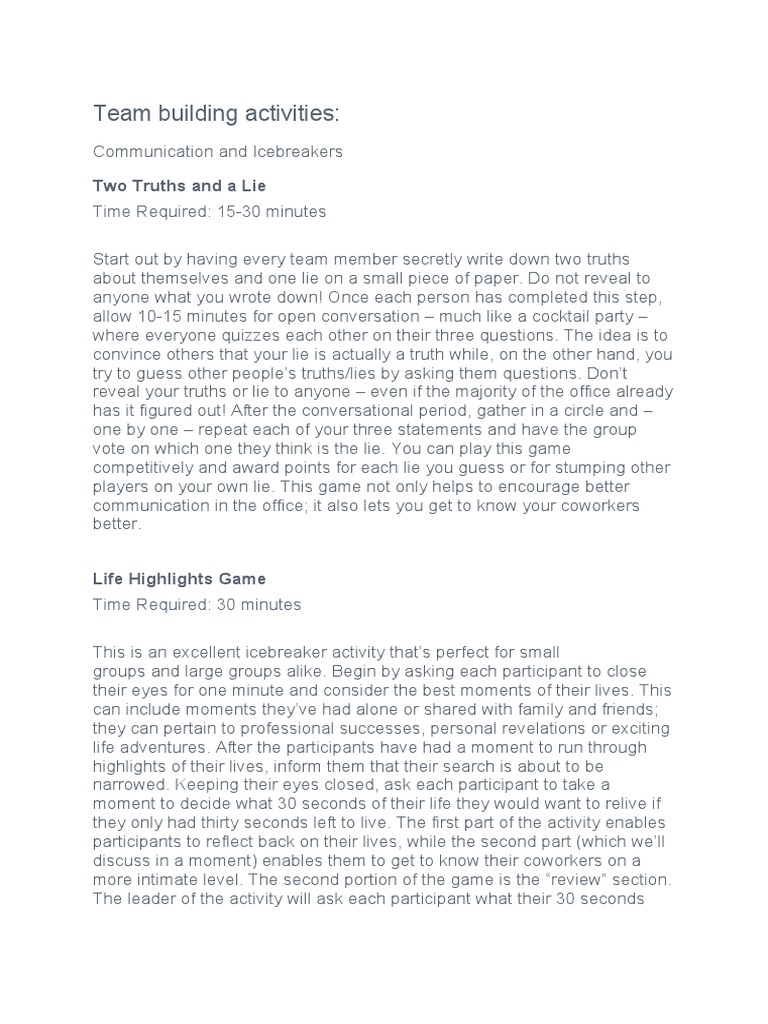 Team Building Activities | PDF