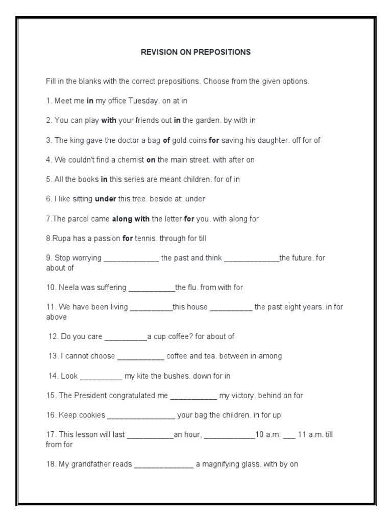 Revision of Preposition | PDF | Language Arts & Discipline | Home & Garden