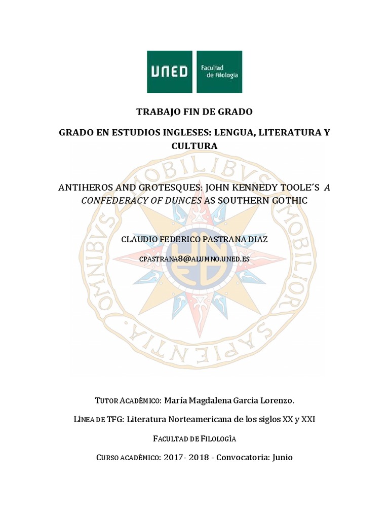 A Confederacy of Dunces As Part of The Southern Gothic Canon - Pastrana Diaz Claudio TFG | PDF ...