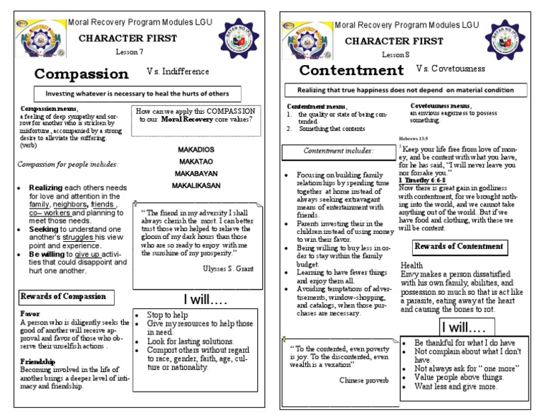 Lesson 7-8 Moral Recovery Modules | PDF | Compassion | Contentment