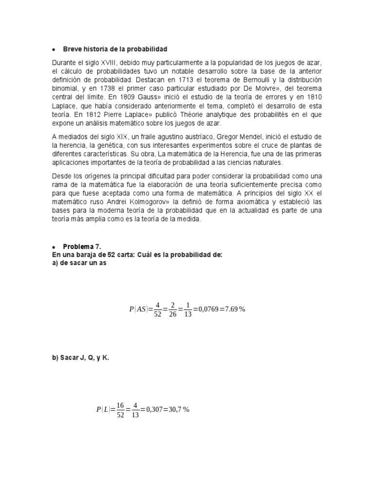 Breve Historia de La Probabilidad | PDF | Métodos y materiales de enseñanza