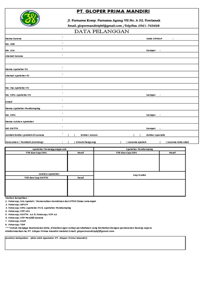 Form Spesimen Pelanggan | PDF