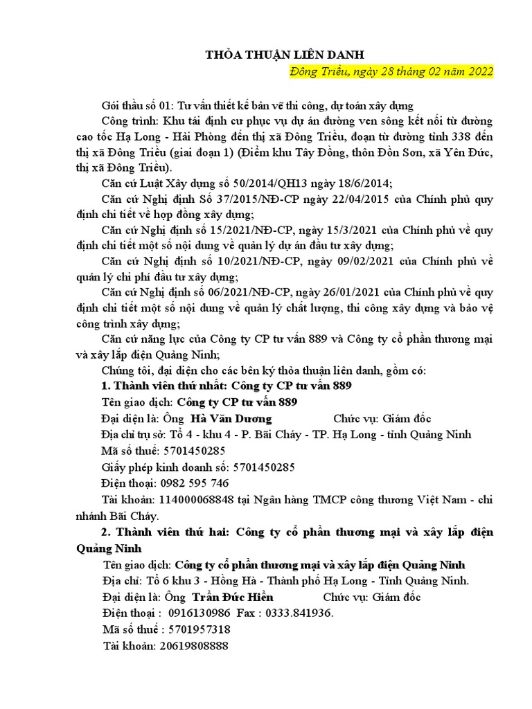 Thoa Thuan Lien Danh | PDF