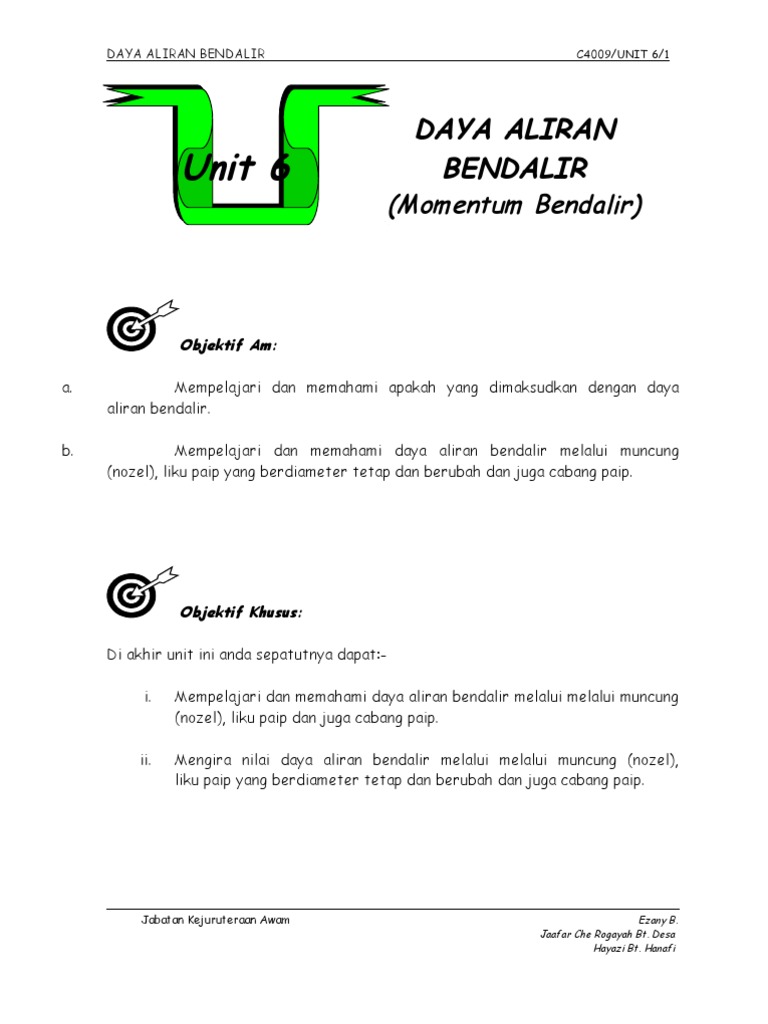 Unit 6 (DAYA ALIRAN BENDALIR (Momentum Bendalir) ) | PDF