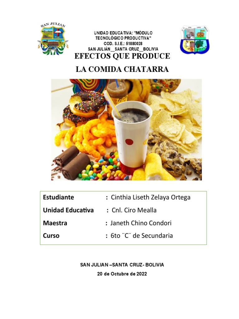 Monografia Comida Chatarra | PDF | Alimentos | Nutrición