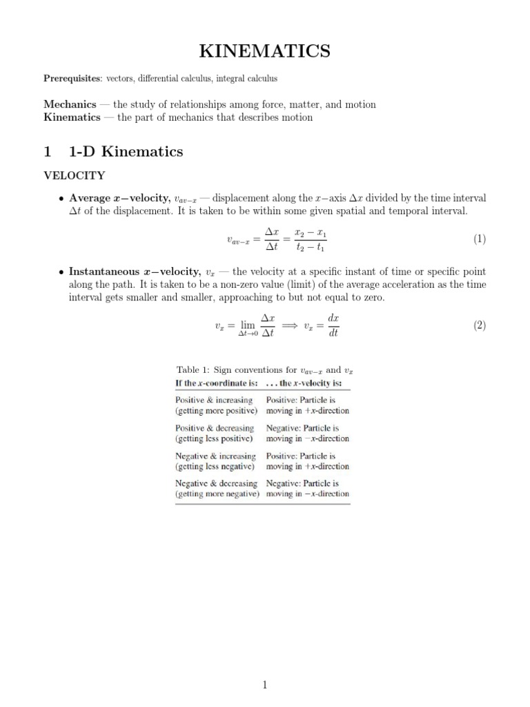 Week 1 - Kinematics | PDF | Acceleration | Kinematics