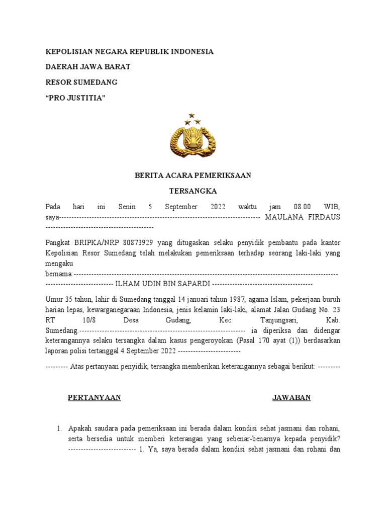 BAP Kepolisian 170 KUHP | PDF