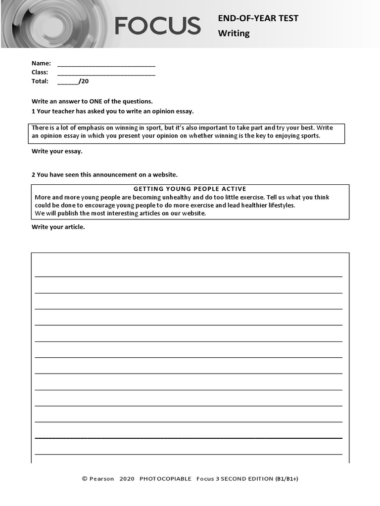 Focus3 2E End of Year Test Writing | PDF | Business