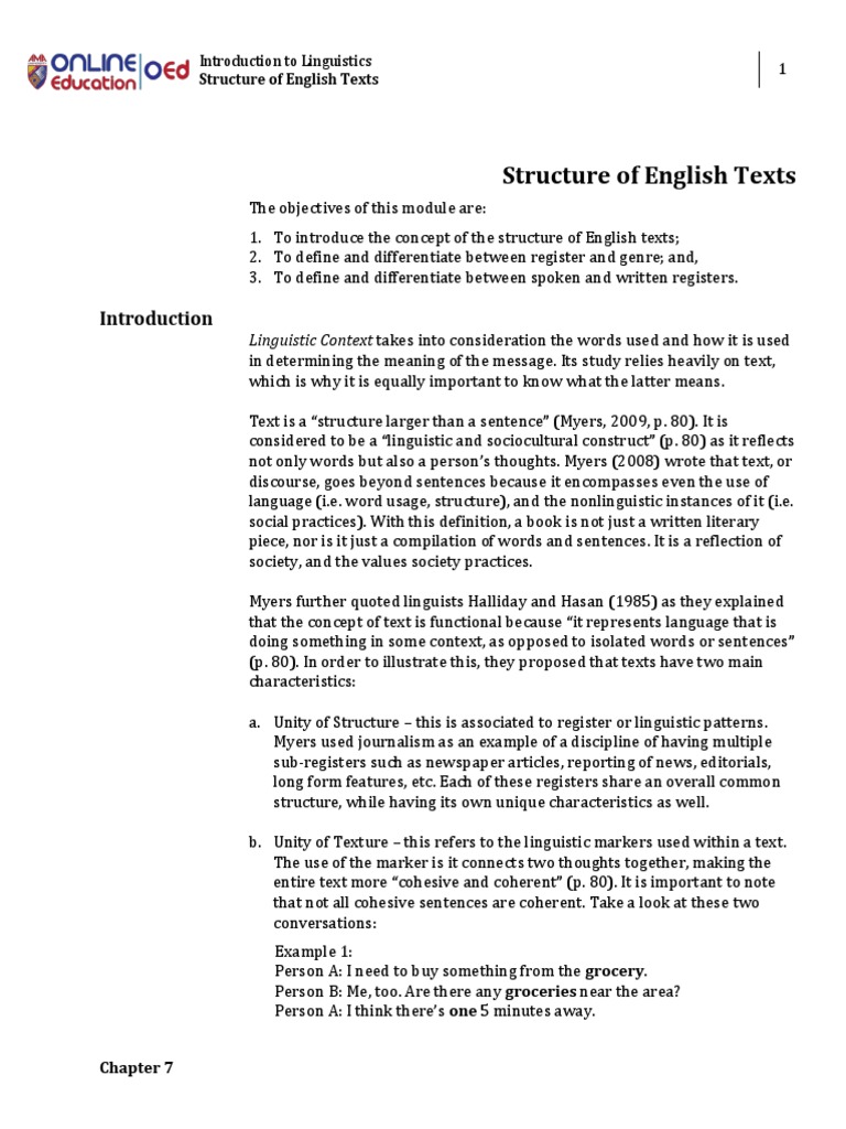Understanding English Text Structure | PDF | Linguistics | Pronoun