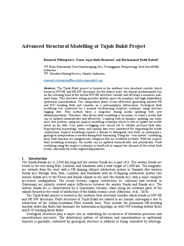 Advanced Structural Modelling at Tujuh Bukit Project 20221003 | PDF | Geology | Earth Sciences