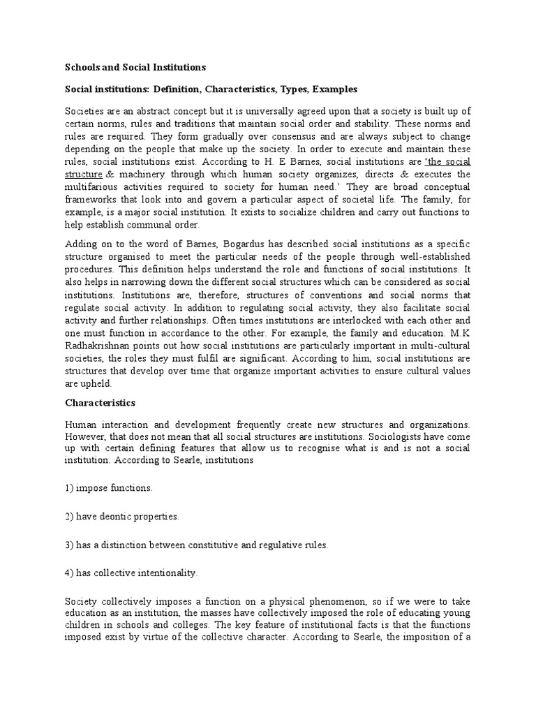 Understanding Social Institutions and Their Roles | PDF | Institution ...