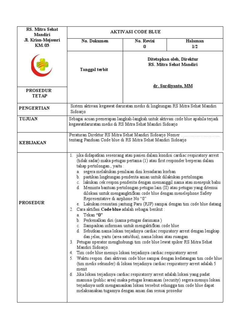 SOP CODE BLUE RSMS New | PDF | Pengembangan Diri | Sains & Matematika