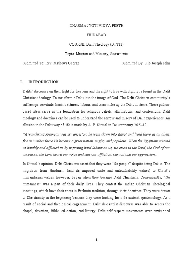 Dalit Assignment | PDF | Eucharist | Jesus