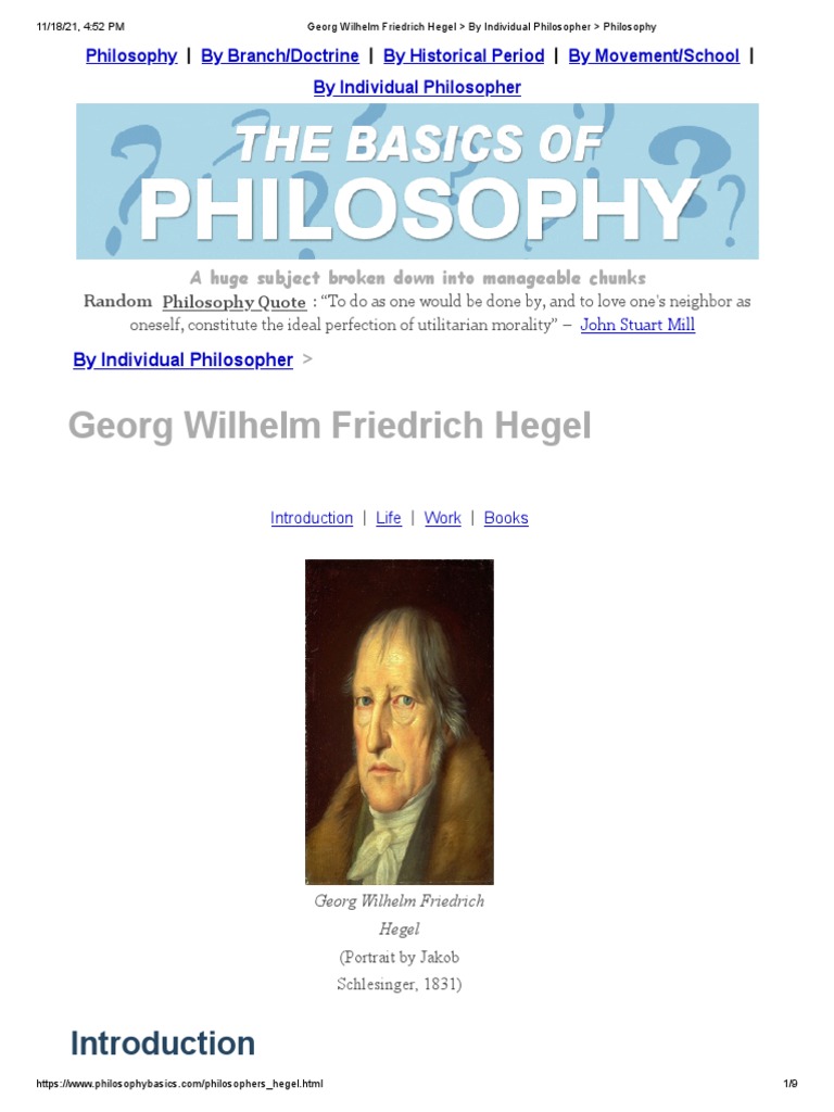 Georg Wilhelm Friedrich Hegel - by Individual Philosopher - Philosophy ...