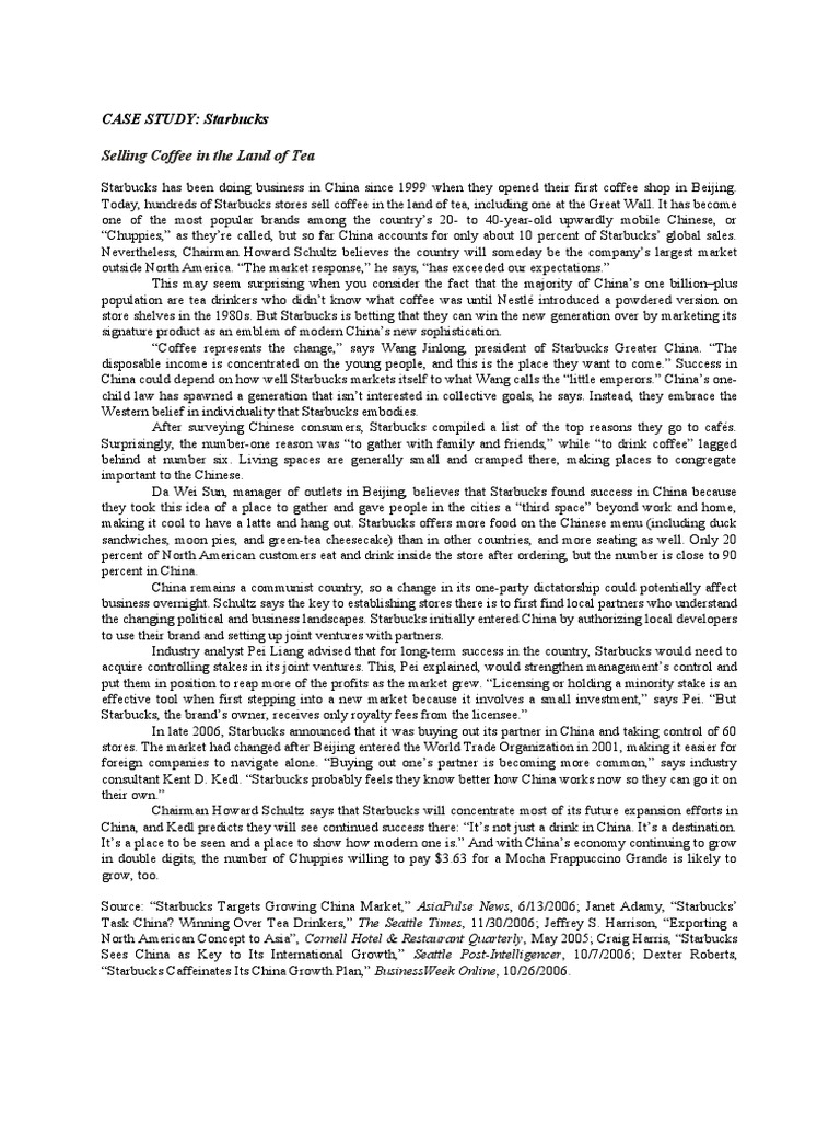 Starbucks' Success in China's Market | PDF | Starbucks | China