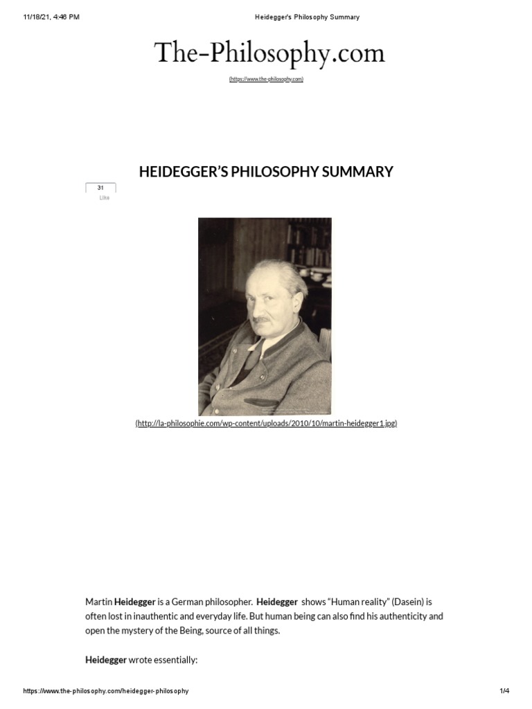 Heidegger's Philosophy Summary | PDF | Martin Heidegger | Being And Time