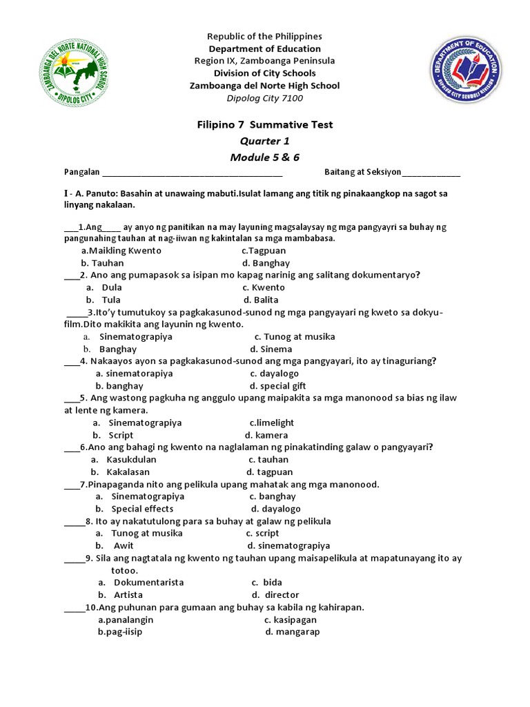 Fil7 q1 Ikatlong Lagumang Pagsusulit | PDF