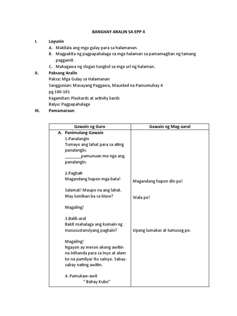 Banghay Aralin Sa Epp 4 | PDF