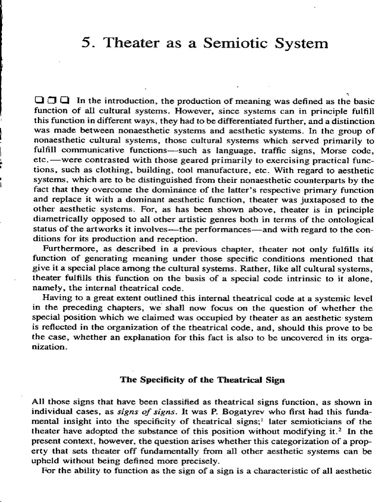 Semiotics of Theater - Erika Fischer - Lichte - Chapter 5 - Theater As ...
