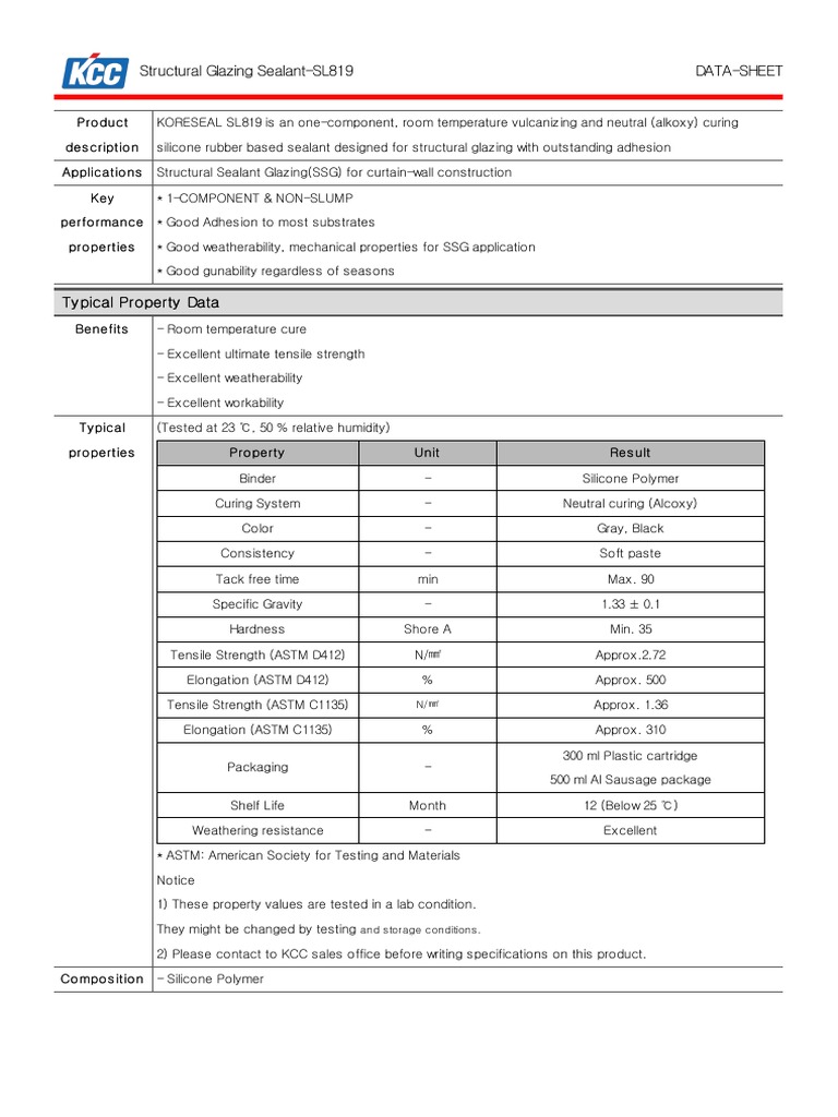 KCC Silicone Koreseal sl819 7717 | PDF | Silicone | Adhesive