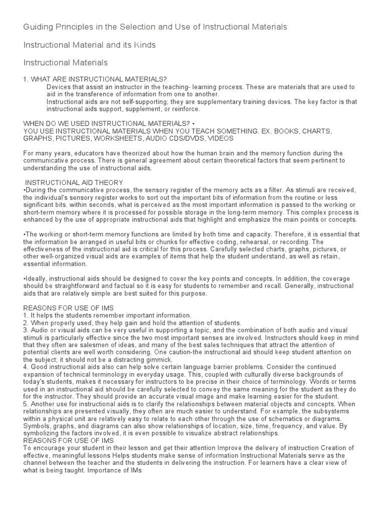 Module 2 - Guiding Principles in The Selection and Use of Instructional Materials | PDF ...