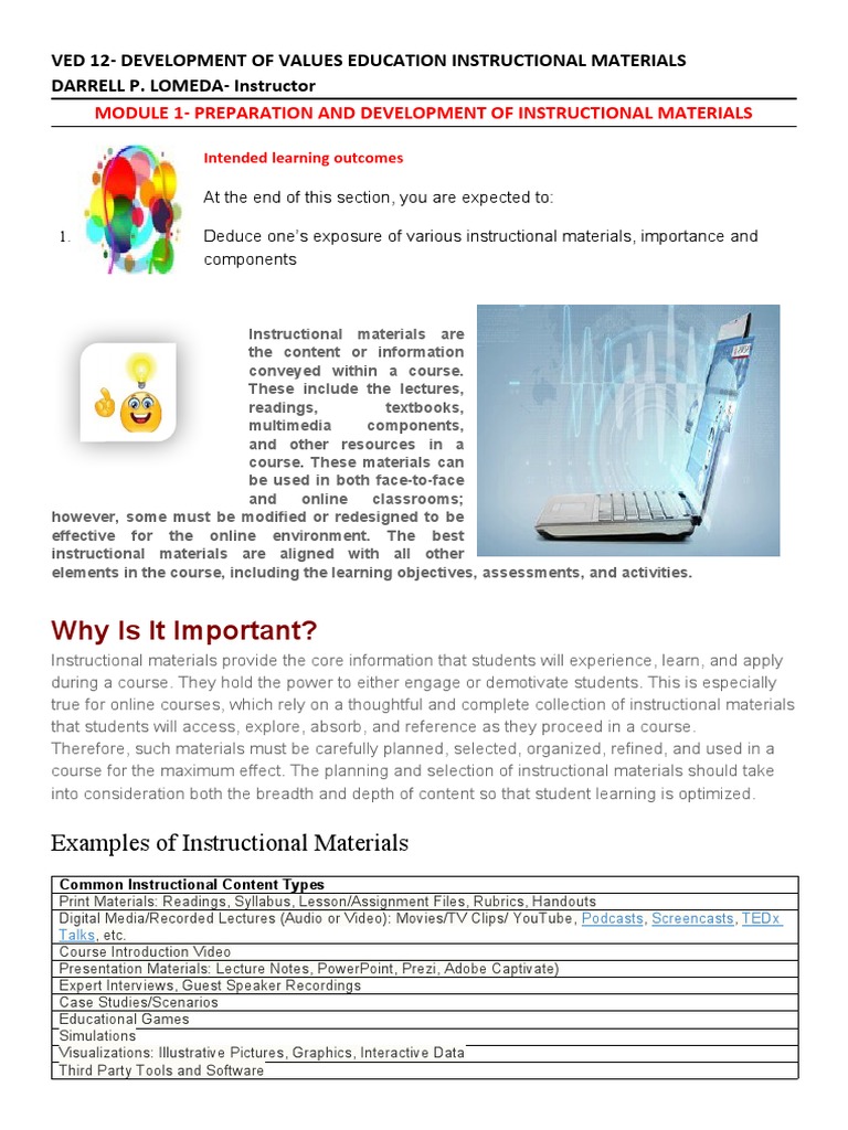 MODULE 1 Prerparation and Development of Instructional Materials | PDF ...