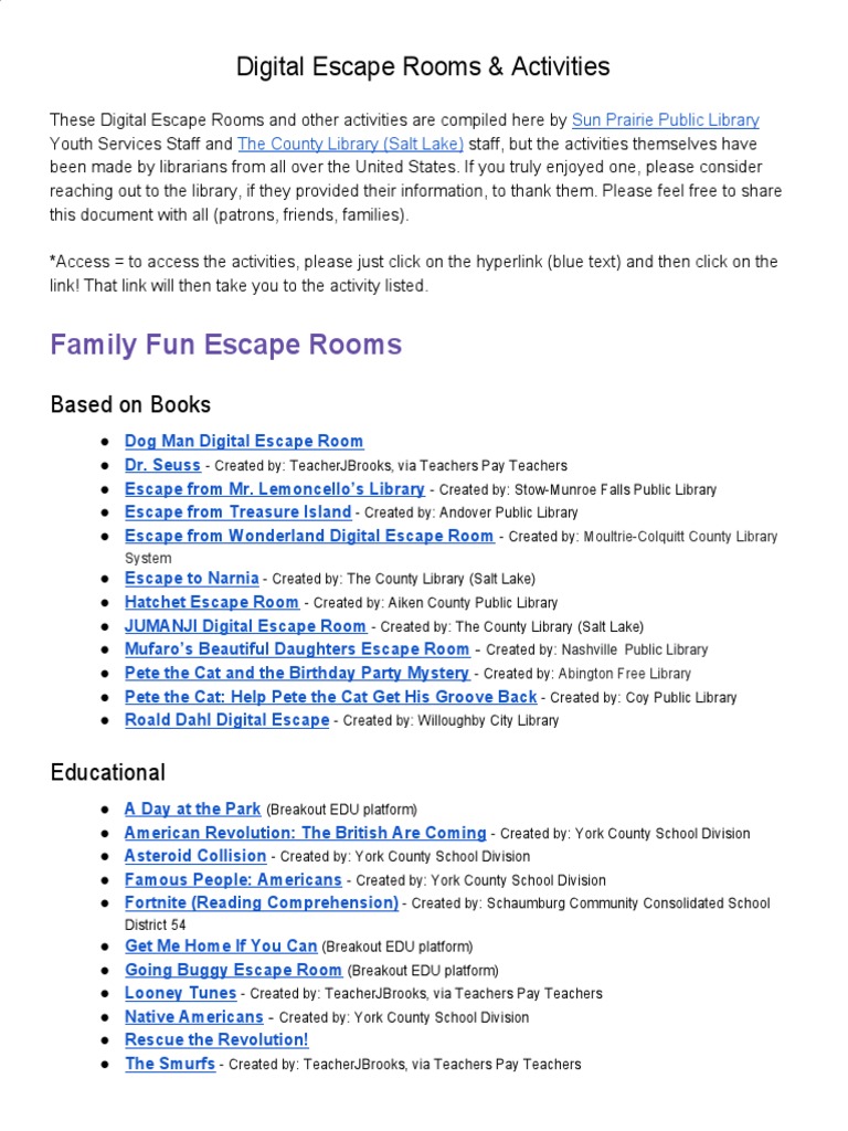 Escape Rooms | PDF | Libraries