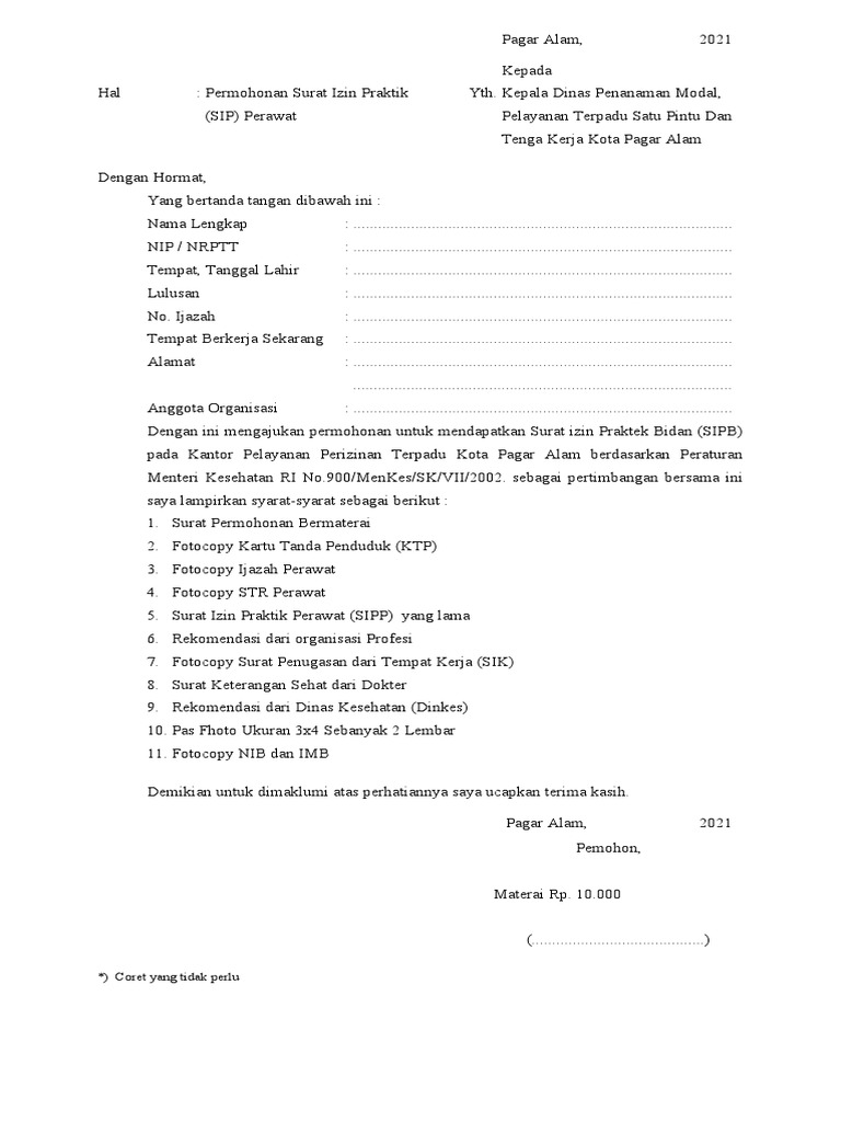 FORMULIR Permohonan SIP PERAWAT | PDF