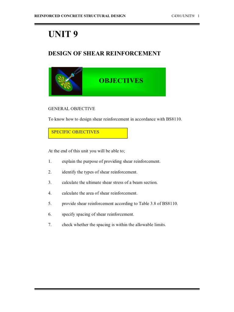 Unit 9 (DESIGN OF SHEAR REINFORCEMENT) | PDF | Bending | Beam (Structure)
