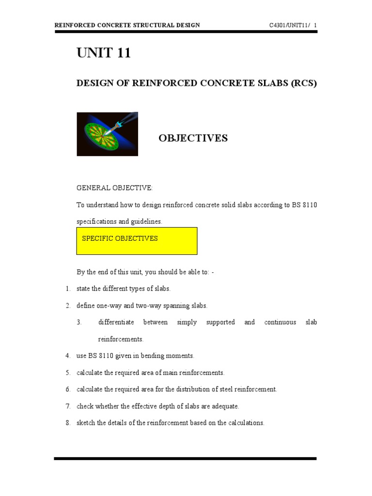 Unit 11 (DESIGN OF REINFORCED CONCRETE SLABS (RCS) ) | PDF