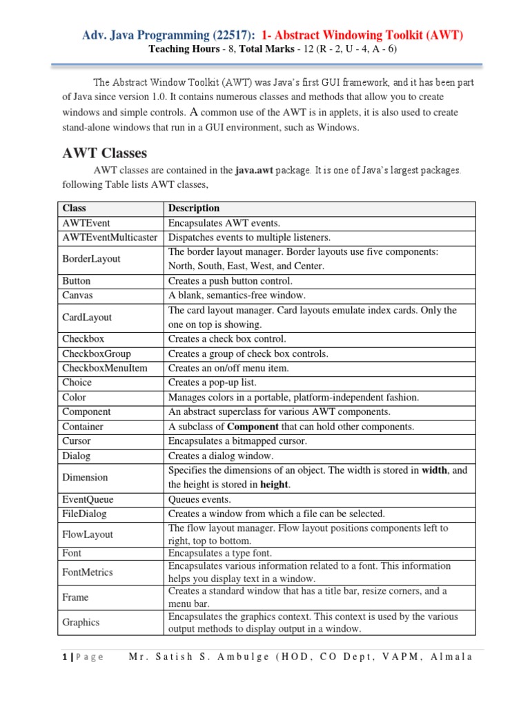 1 Awt Notes Pdf Class Computer Programming Window Computing