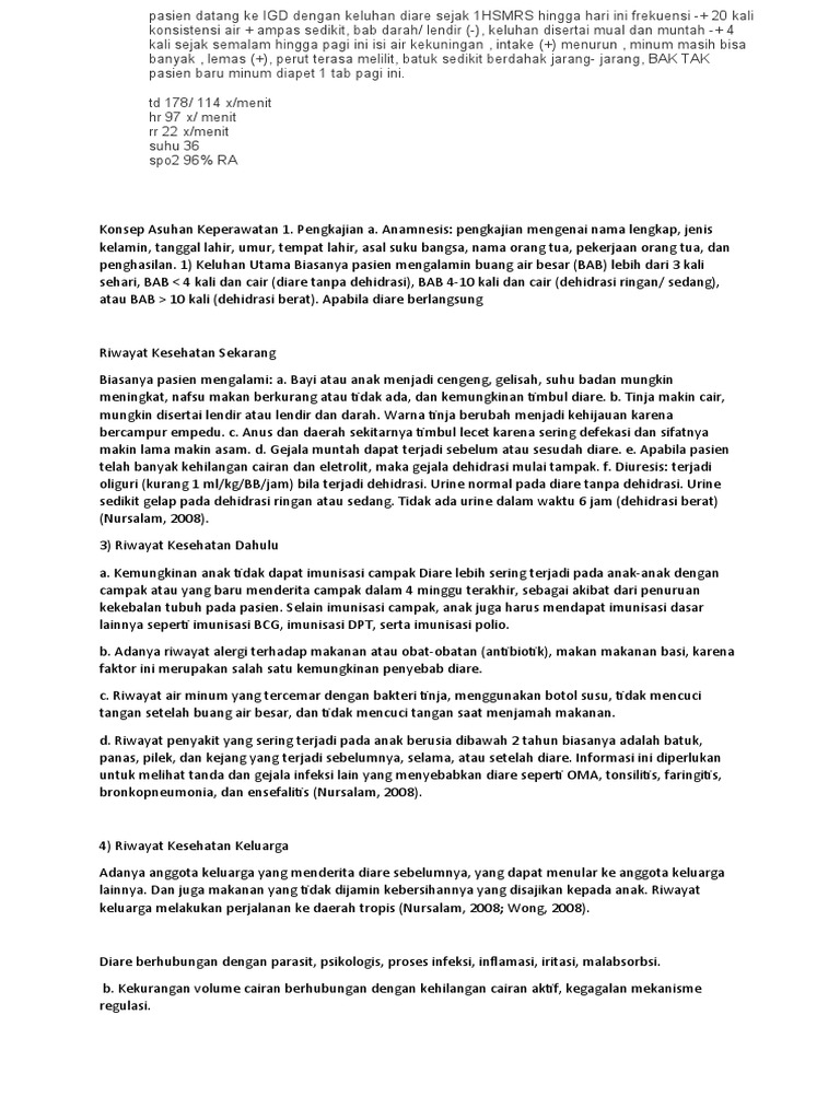 Pasien Datang Ke IGD Dengan Keluhan Diare Sejak 1HSMRS Hingga Hari Ini ...