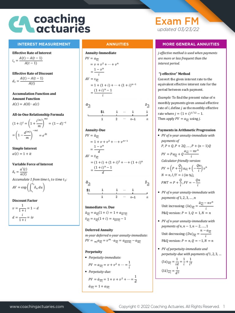 FM Formula Sheet 2022 | PDF | Present Value | Net Present Value