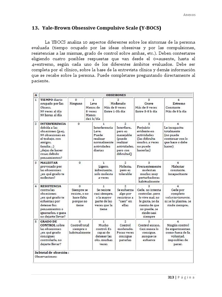 Yale-Brown Obsessive Compulsive Scale (Y-BOCS) : Anexos | PDF