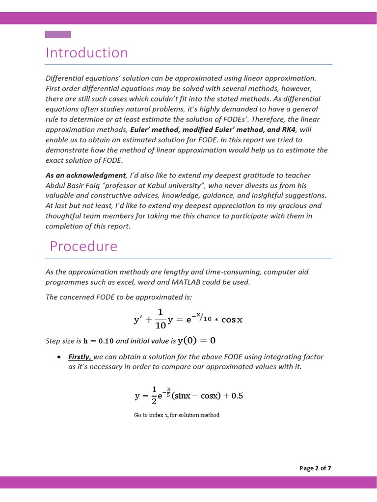 Differential Equation Project Final ED 2 | PDF | Numerical Analysis | Differential Equations