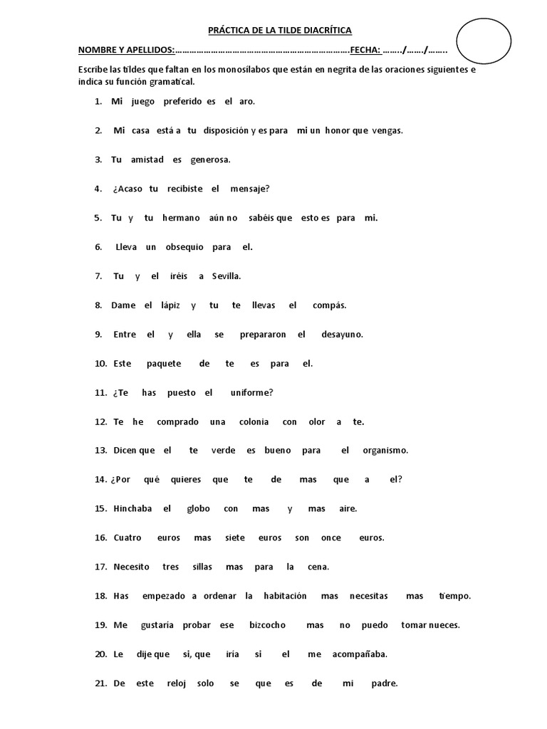 Práctica de La Tilde Diacrítica | PDF