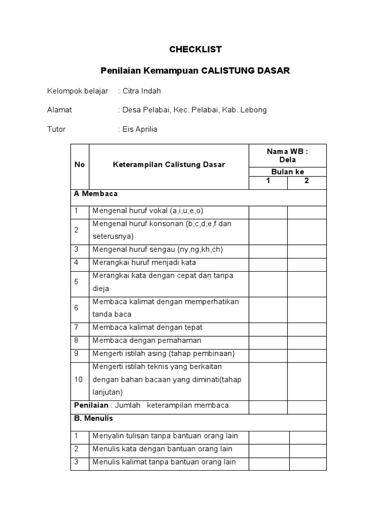 Penilaian Kemampuan CALISTUNG Dasar | PDF | Karier & Perkembangan