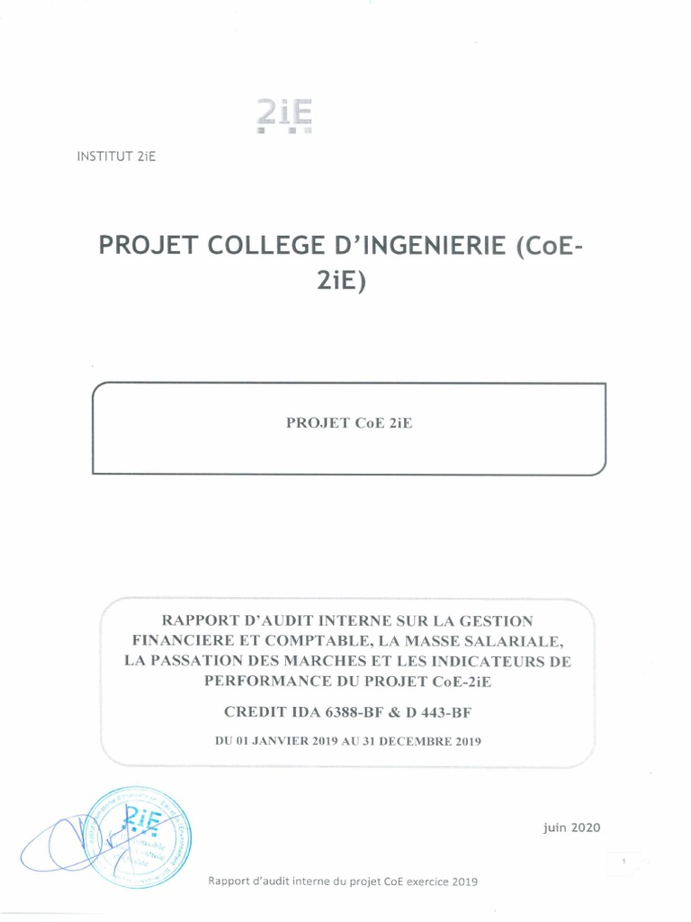 Rapport Audit Interne - CoE 2ie - 2019 | PDF