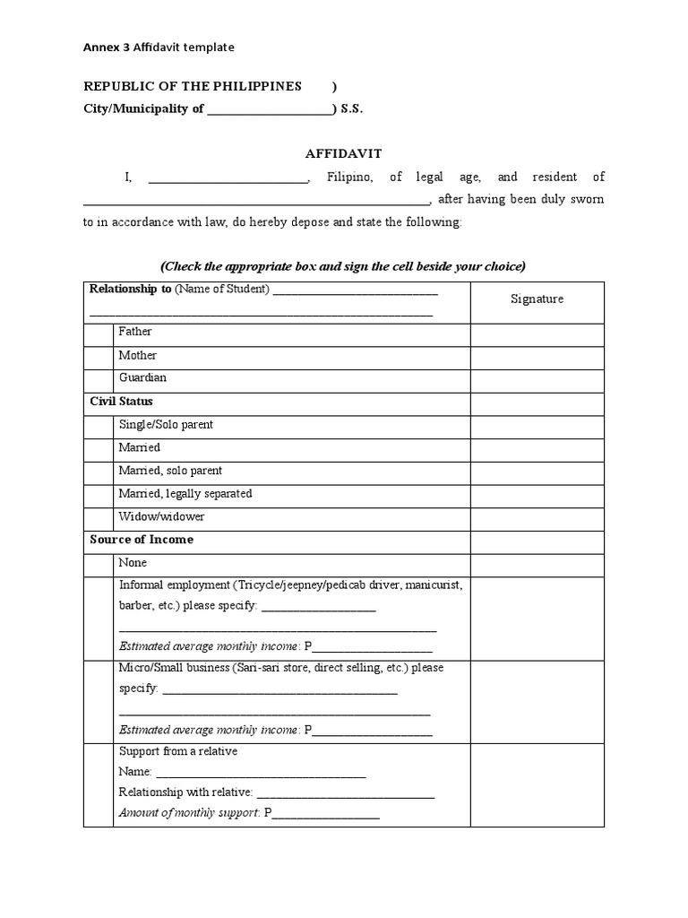Annex 3 Affidavit Template Guide | PDF | Affidavit | Document