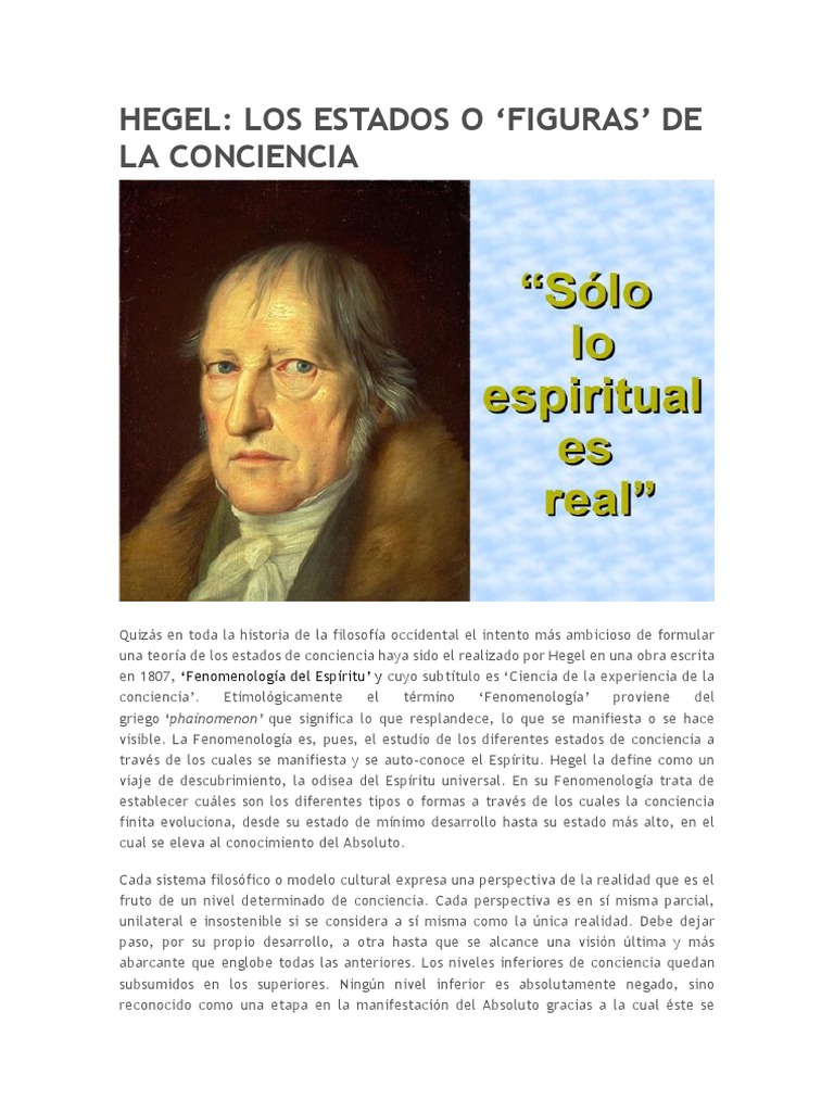 HEGEL, Texto Revisado y Corregido, Estados de La Conciencia | PDF | Realidad | Georg Wilhelm ...