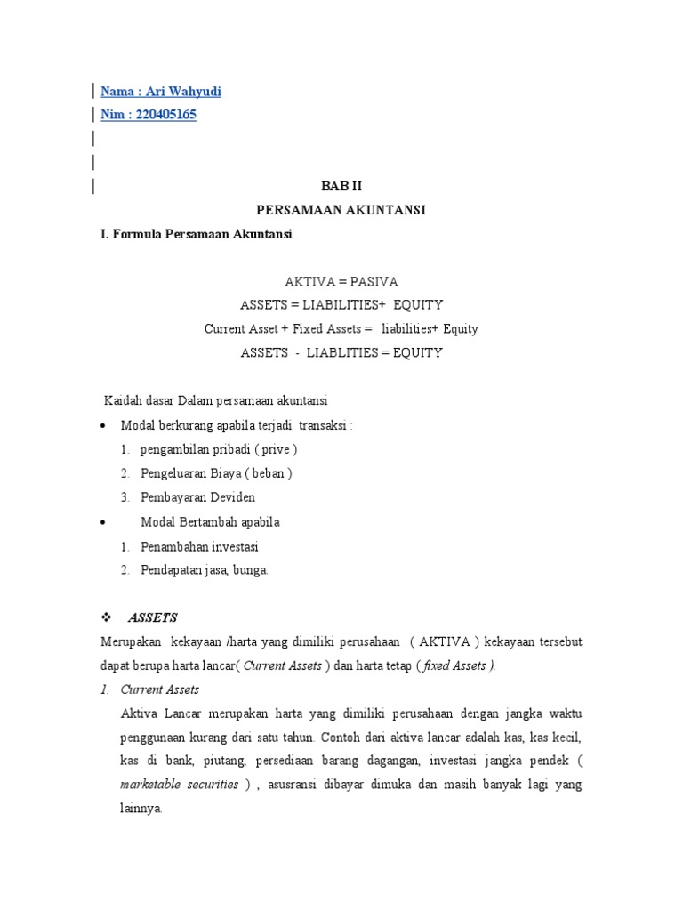 Persamaan Akuntansi | PDF | Pengelolaan Keuangan & Uang