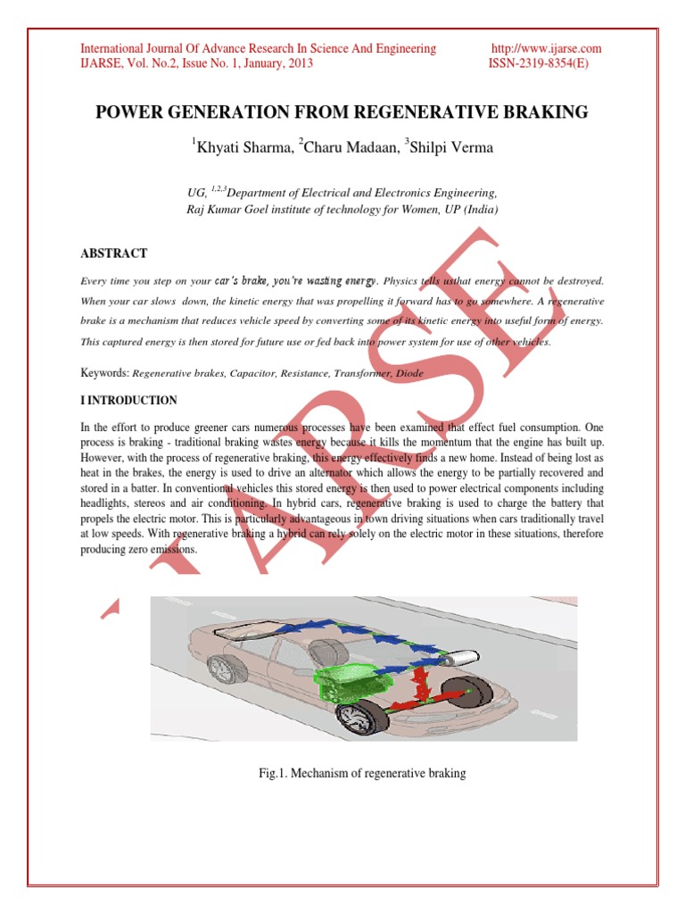Power Generation From Regenerative Braking | PDF | Brake | Electric Motor
