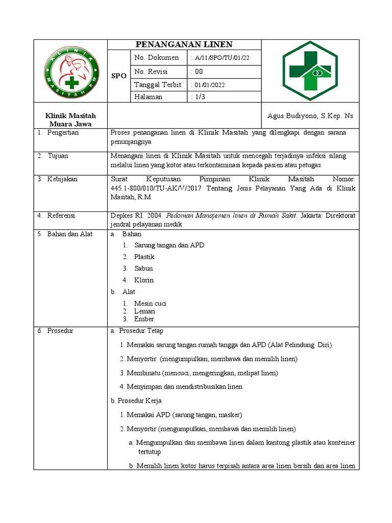 SPO - RANAP - 11 - Pengelolaan Linen | PDF