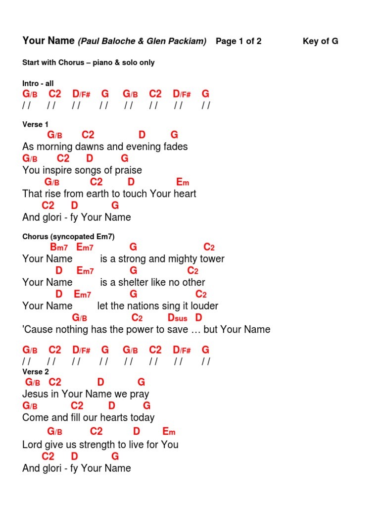 Your Name - Paul Baloche Chords | PDF | Song Structure | Songs