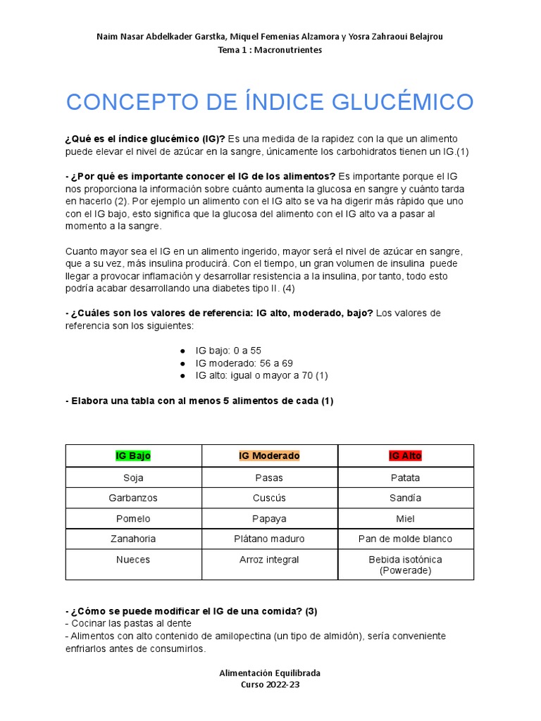 Indice Glucemico | PDF | Nivel de glucosa | Alimentos