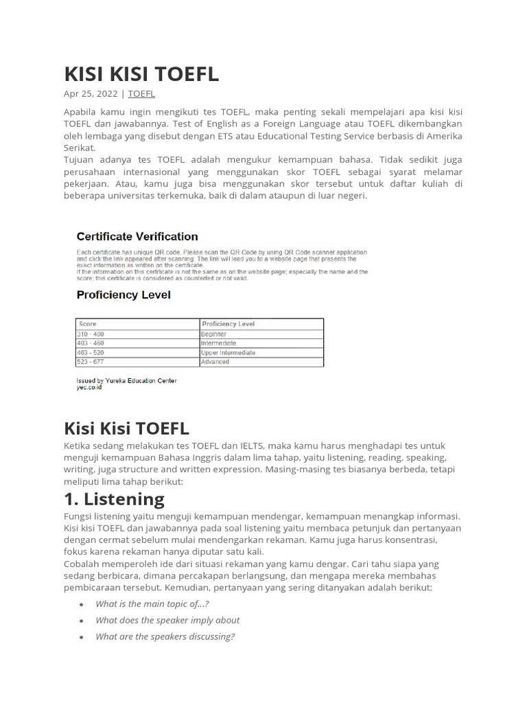 Kisi Kisi Toefl | PDF